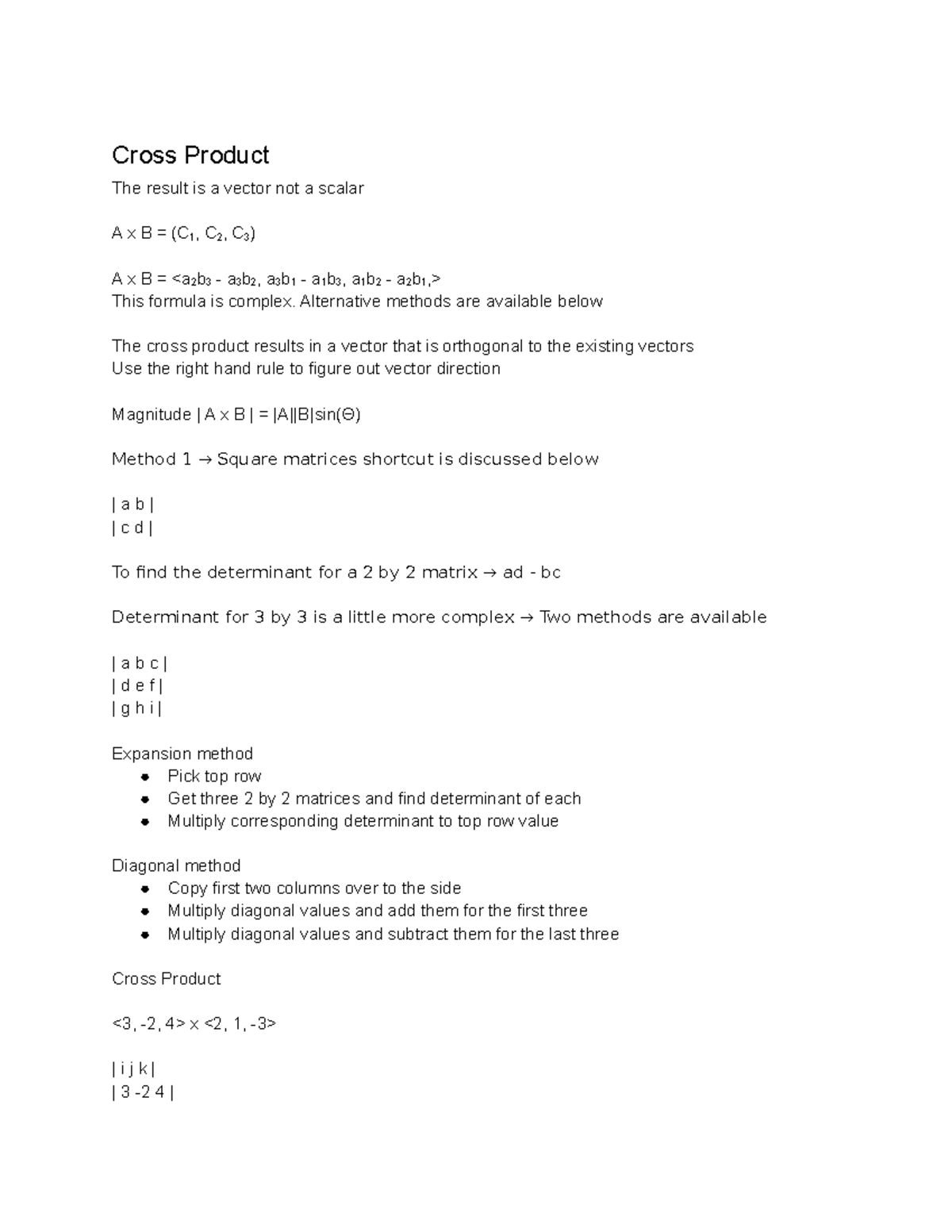 Multivariable Calculus - 12.4 Notes - Cross Product The result is a ...