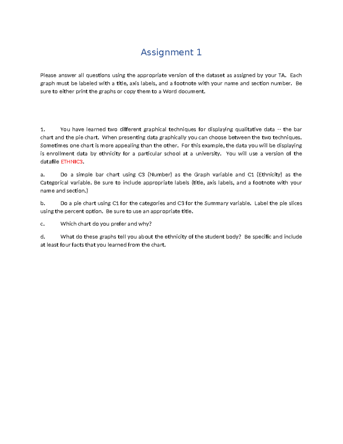 Minitab 1-007D: Assignment 1 - Graphical Data Presentation Techniques - Studocu