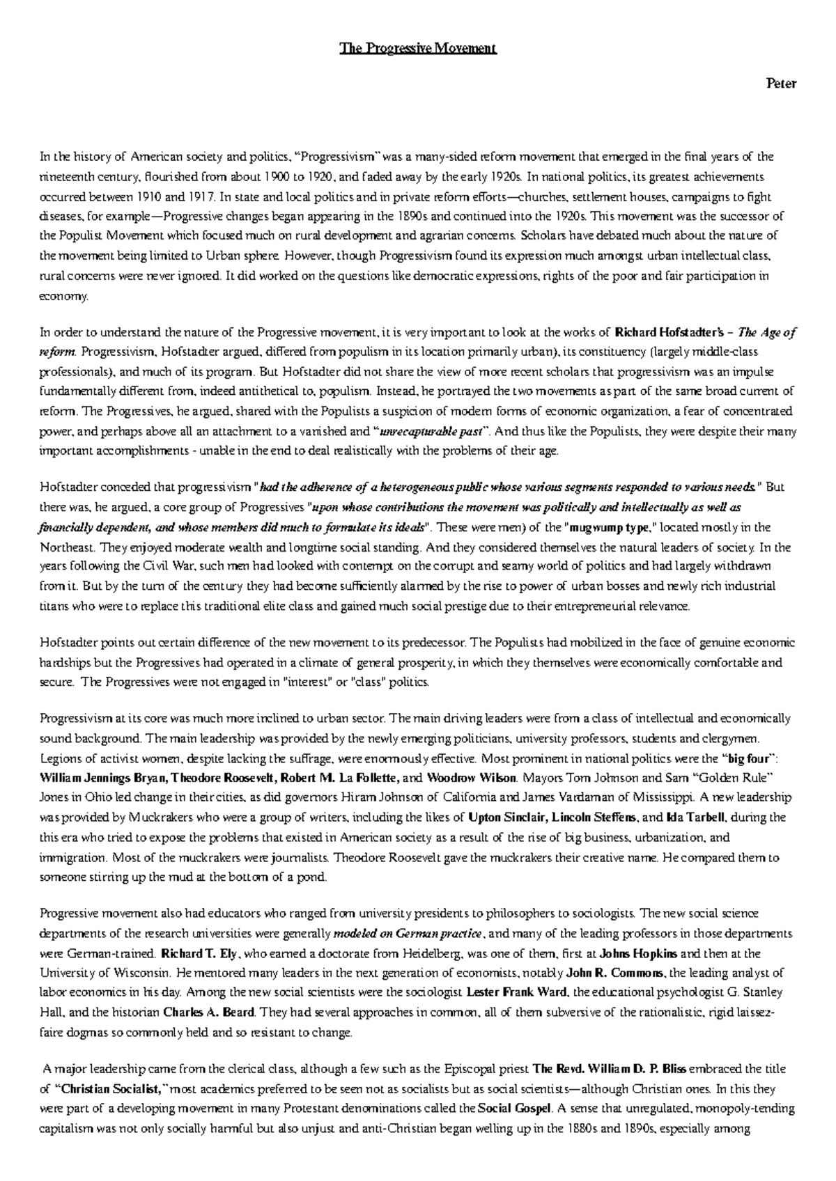 Progressive Movement in American Society: A Historical Overview - Studocu