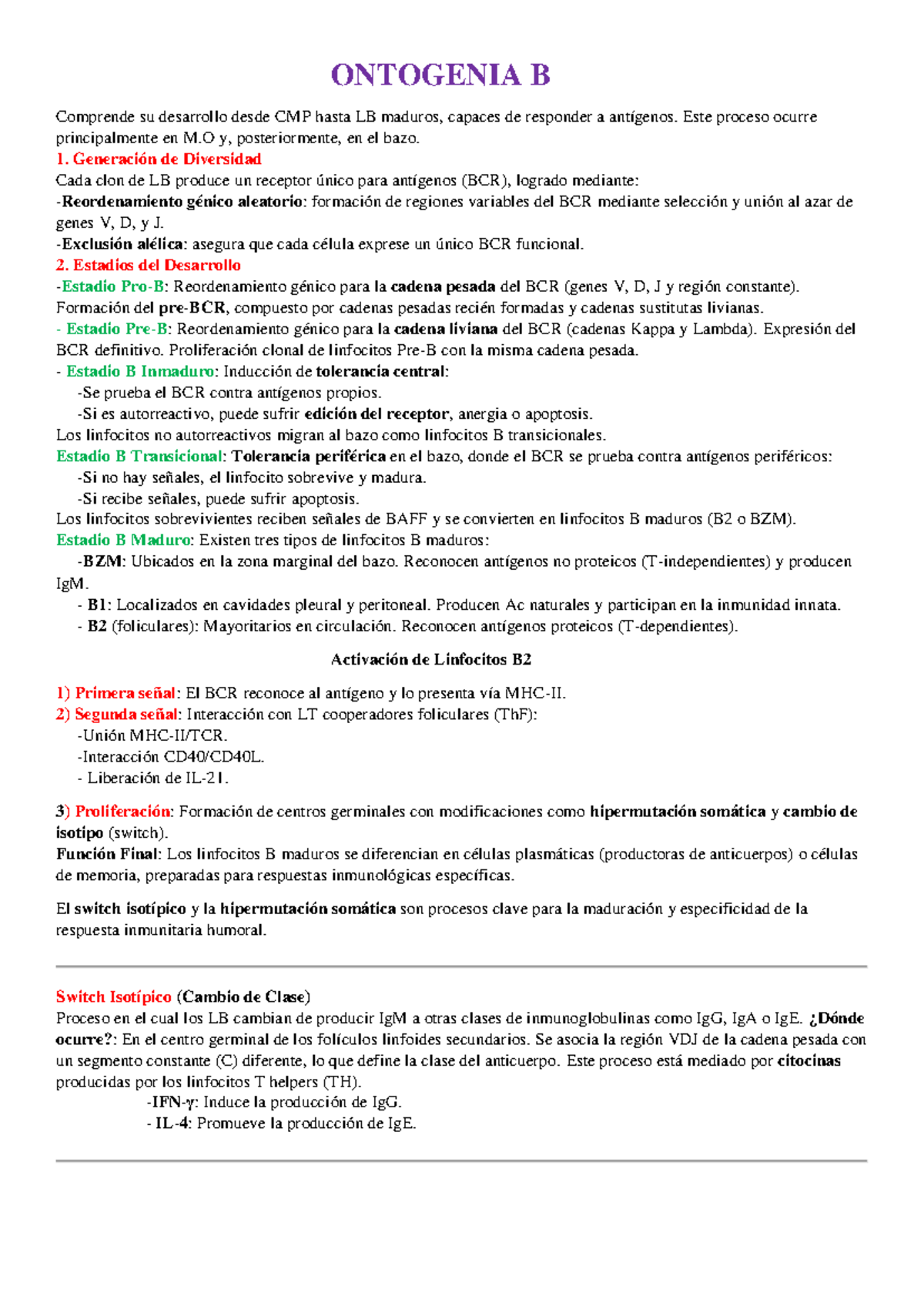 Ontogenia B y T - ONTOGENIA B Comprende su desarrollo desde CMP hasta ...