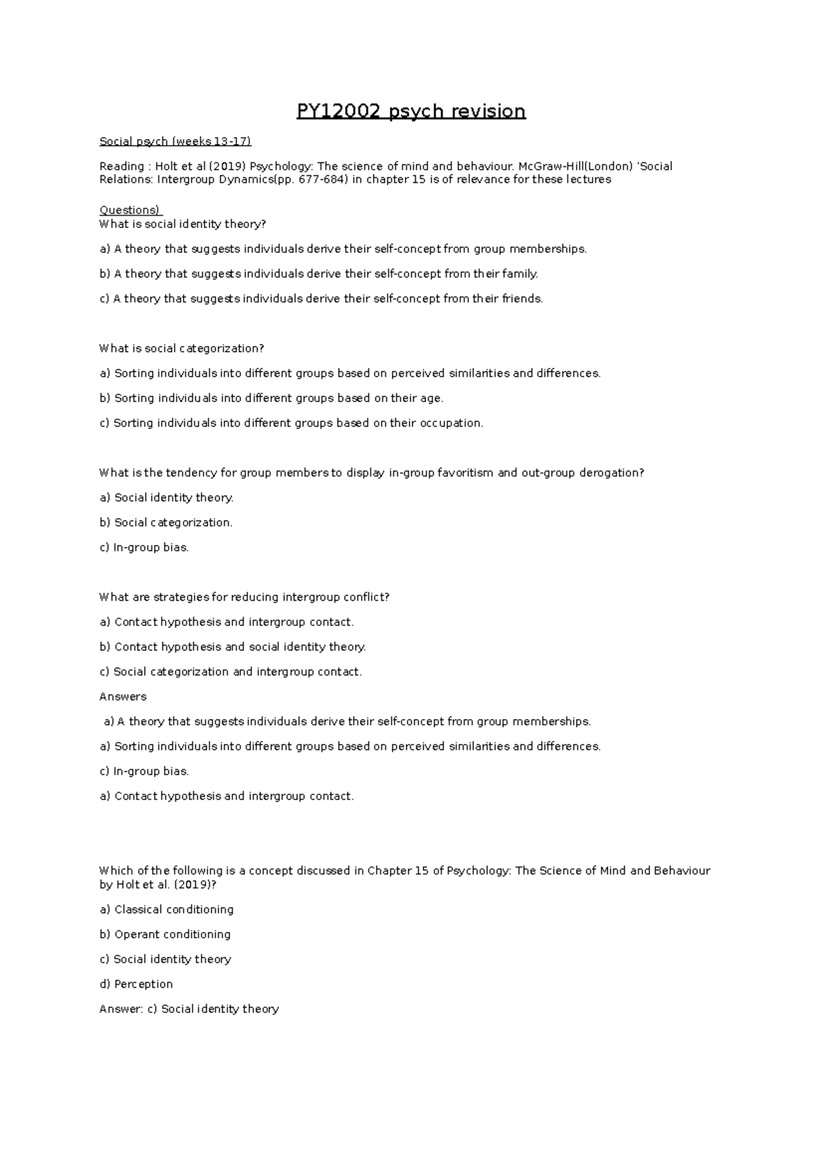 PY12002 Social Psych Revision Notes (Weeks 13-17) - Studocu
