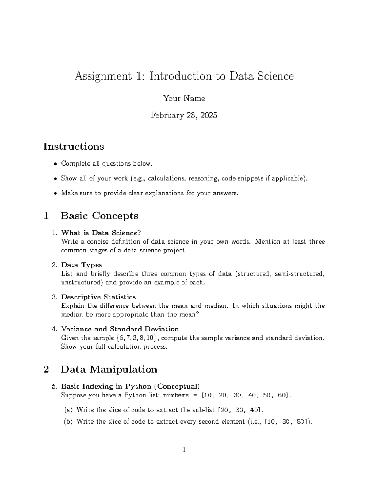 Assignment 1: Introduction to data science concepts and techniques - Studocu