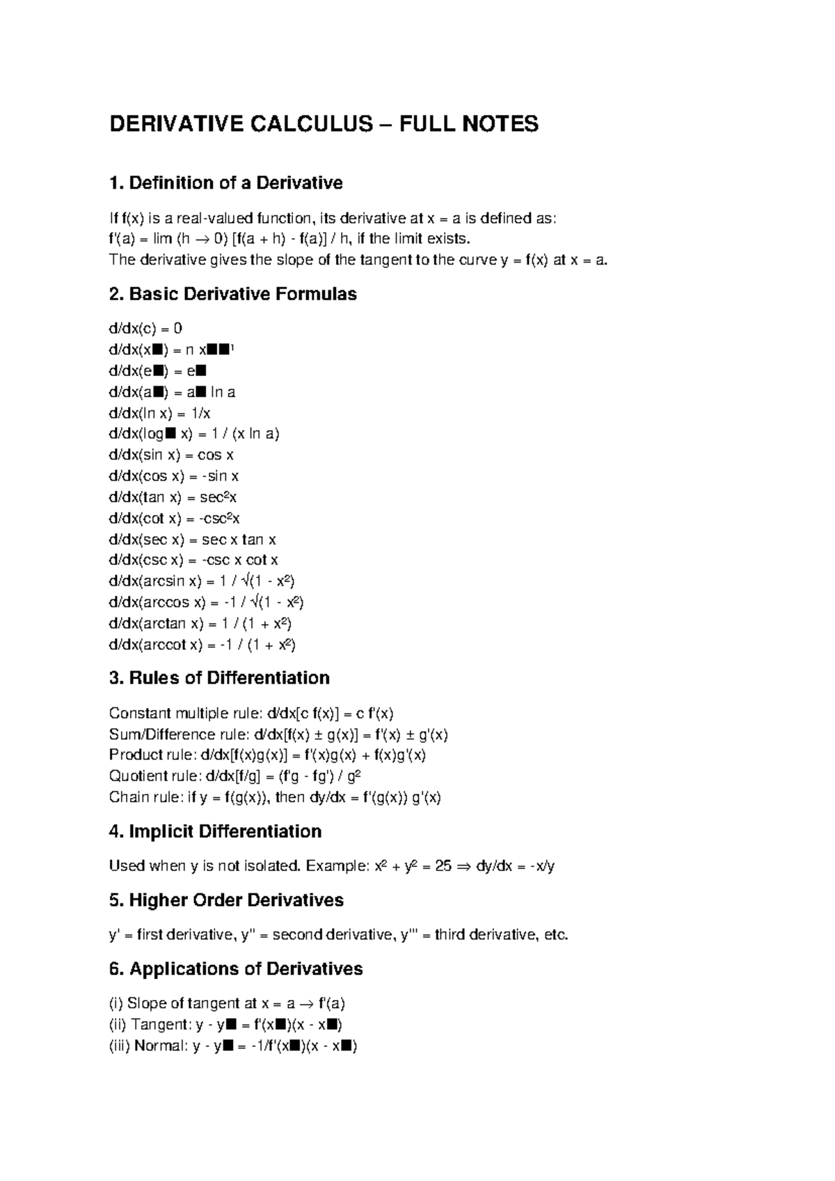 EPM 111 Derivative Calculus Full Notes for Revision - Studocu