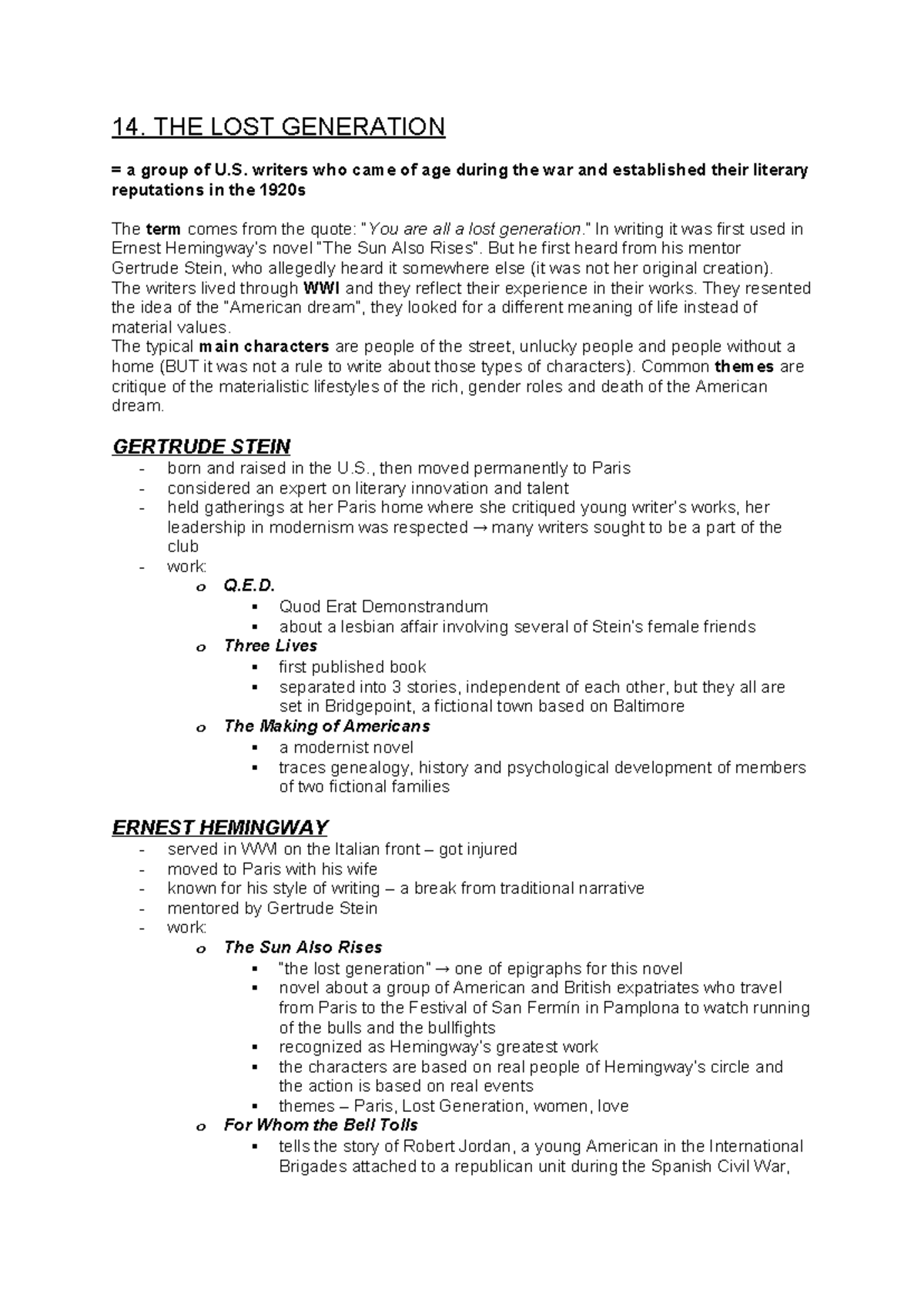 14. Lost Generation - English - 14. THE LOST GENERATION = a group of U ...