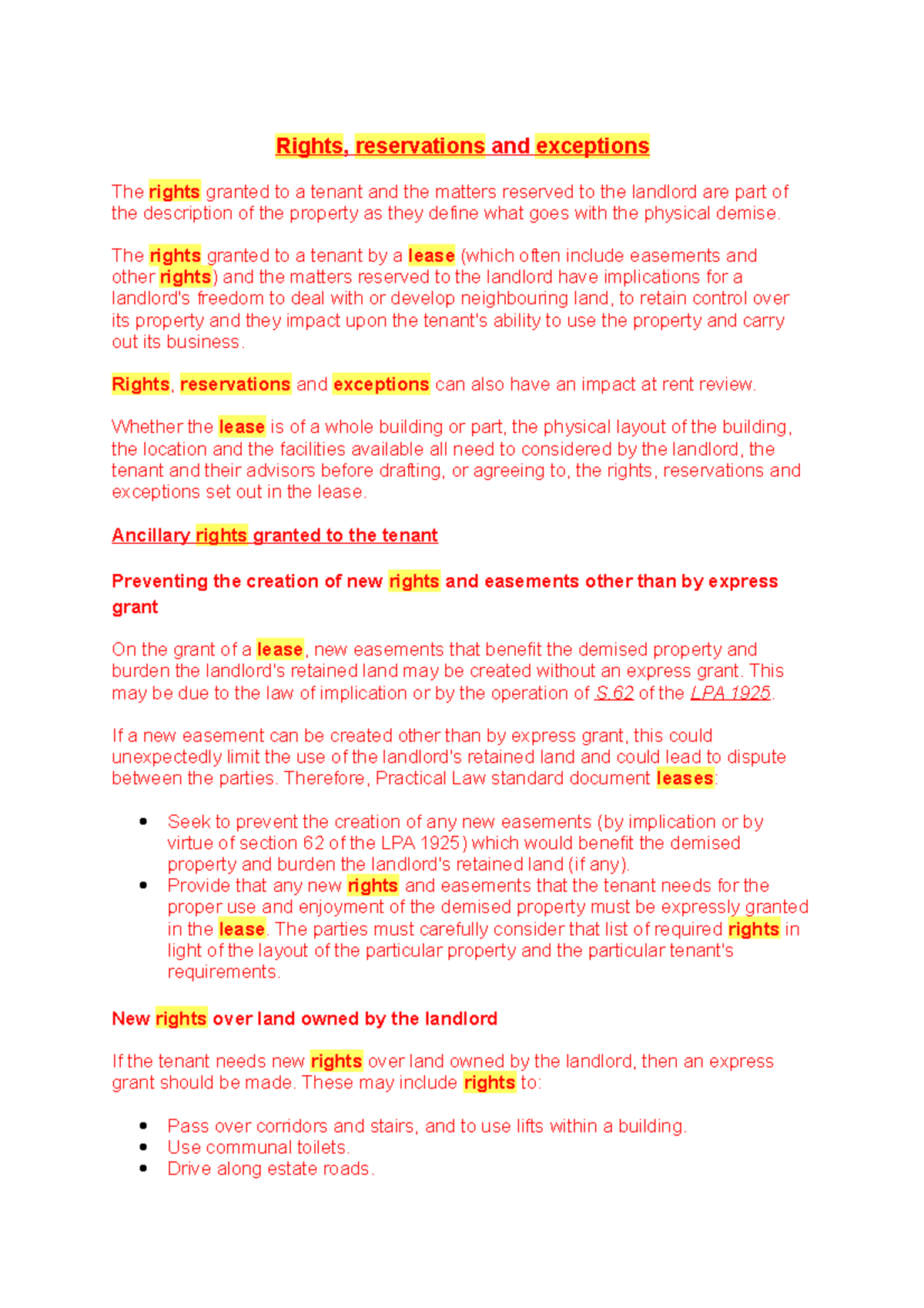 Legal Framework of Rights, Reservations & Exceptions in Leases - Studocu