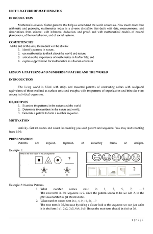 MMWModule- Chapter 1 Mathematics as the Study of Patterns - Mathematics ...