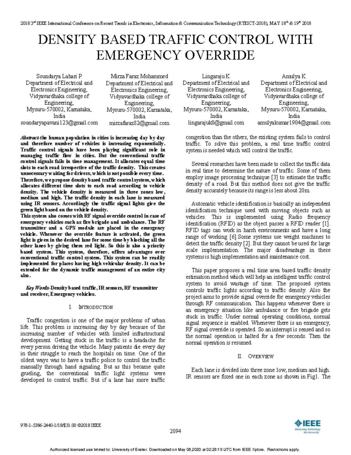 RP 1 - Density based traffic control system - 2018 3rd IEEE ...