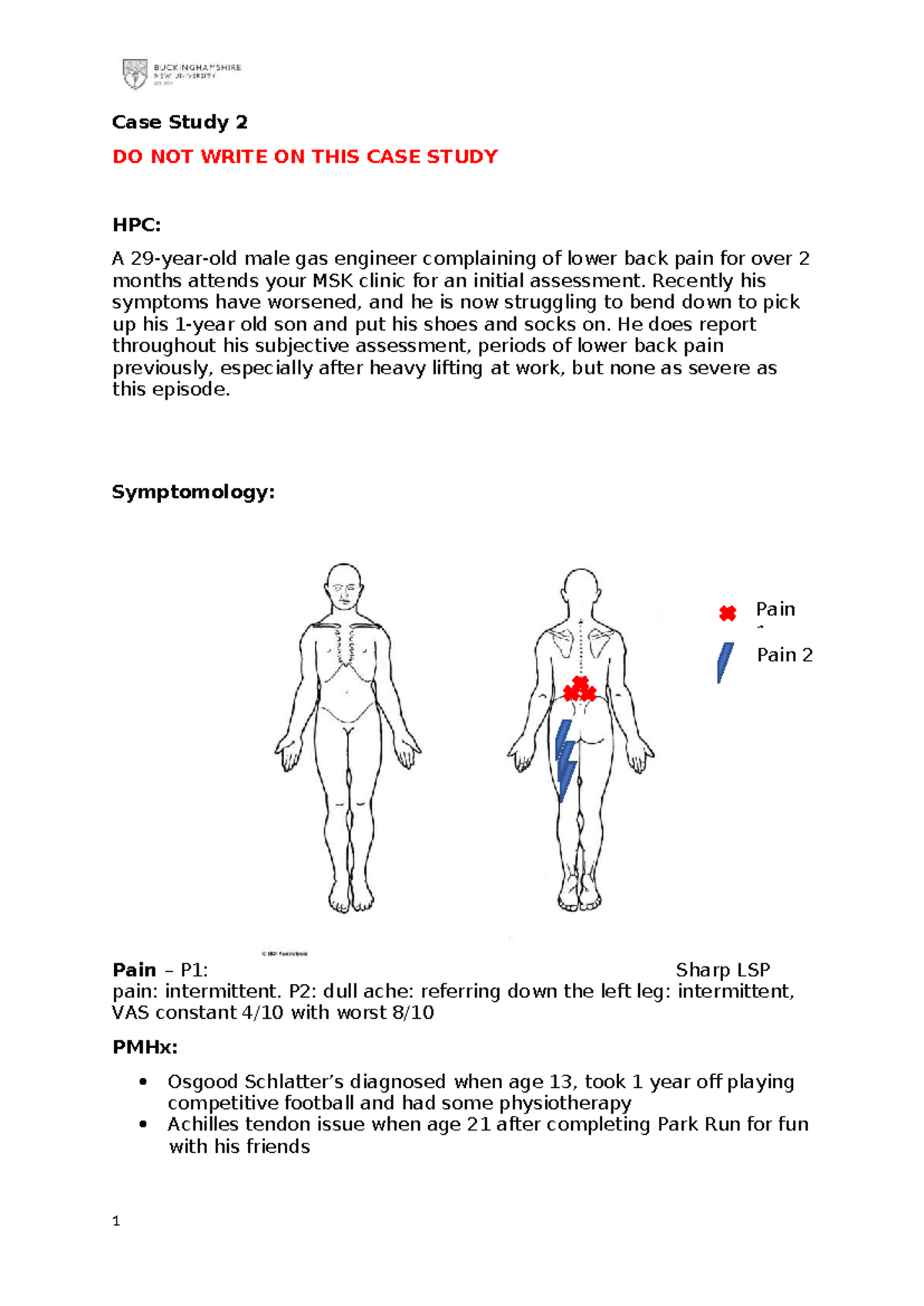 Case Study 2: MSK Assessment of Male Gas Engineer with Back Pain - Studocu