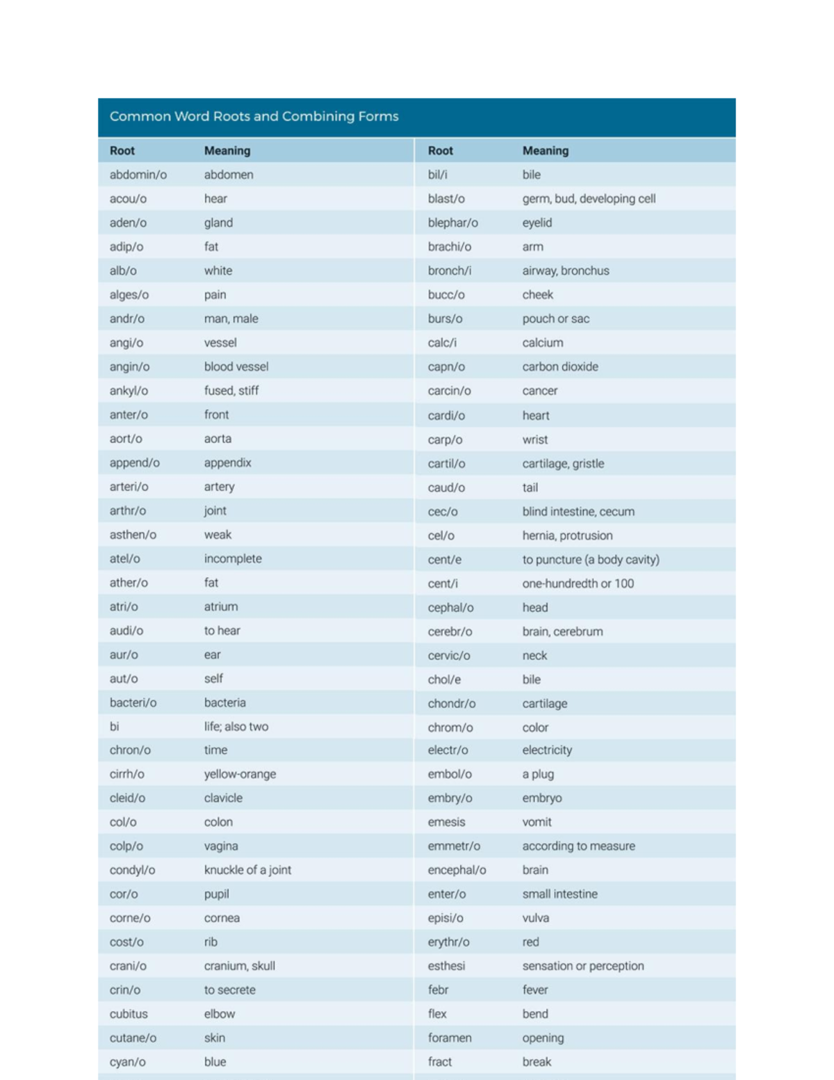 Common Word Roots and Combining Forms (Course Code: 1-3) - Studocu