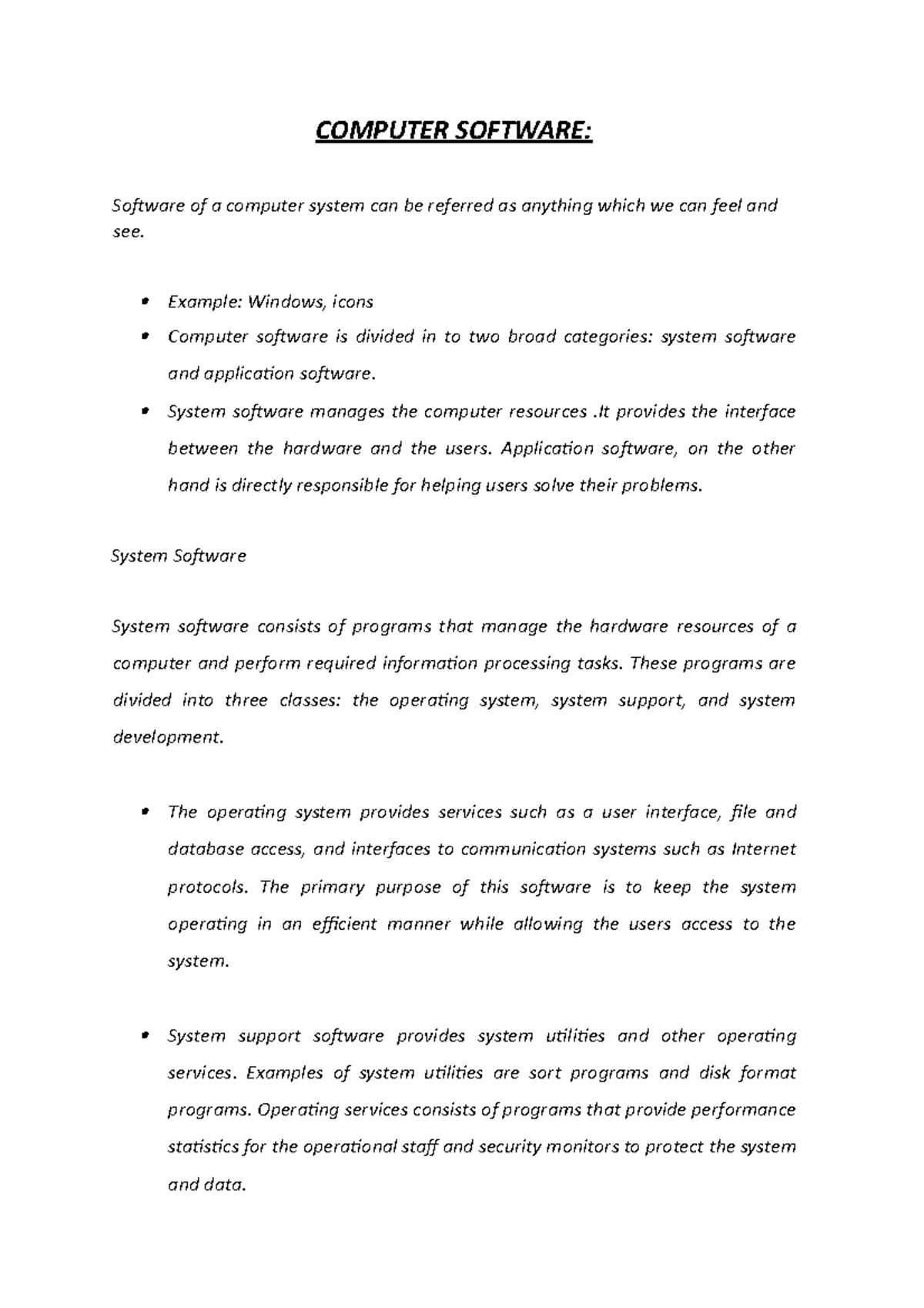 Computer Software Lecture Notes 2 Computer Software Software Of A Computer System Can Be