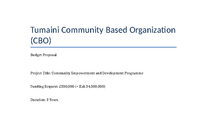 Tumaini CBO Budget Proposal: Community Empowerment & Development ...