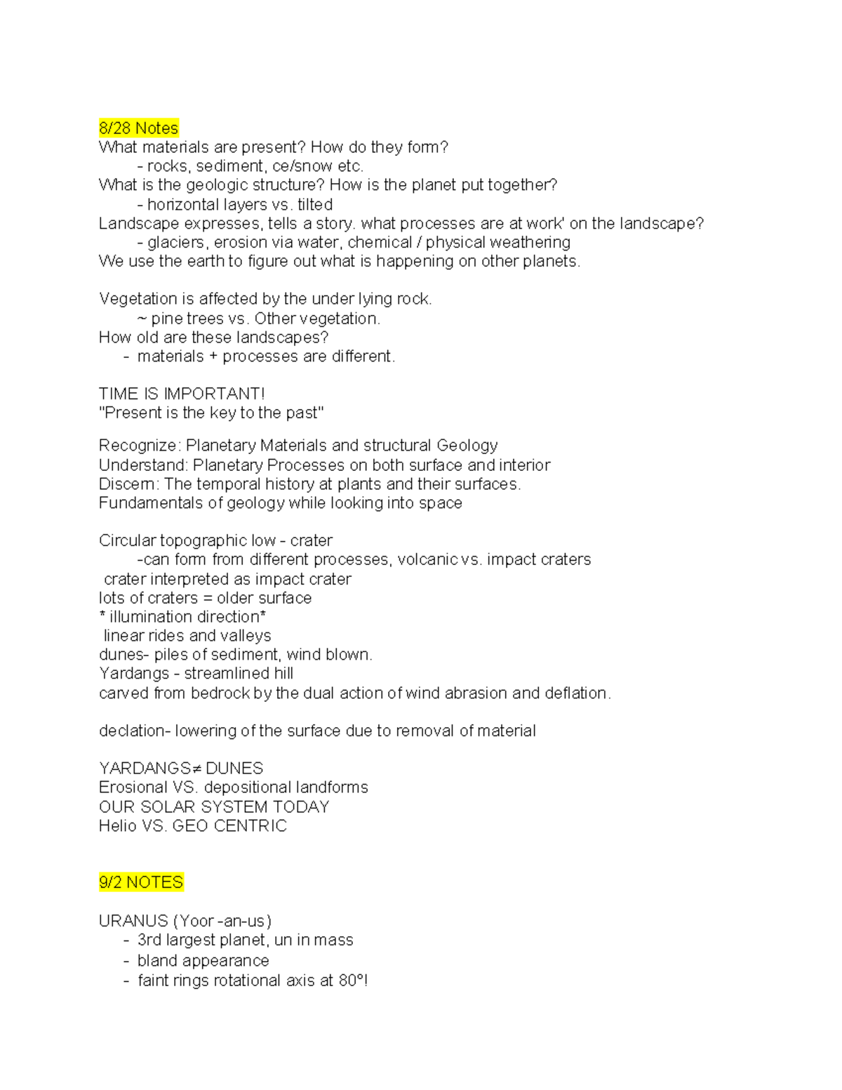Geology 101: Planetary Materials, Processes, and Structures Notes - Studocu