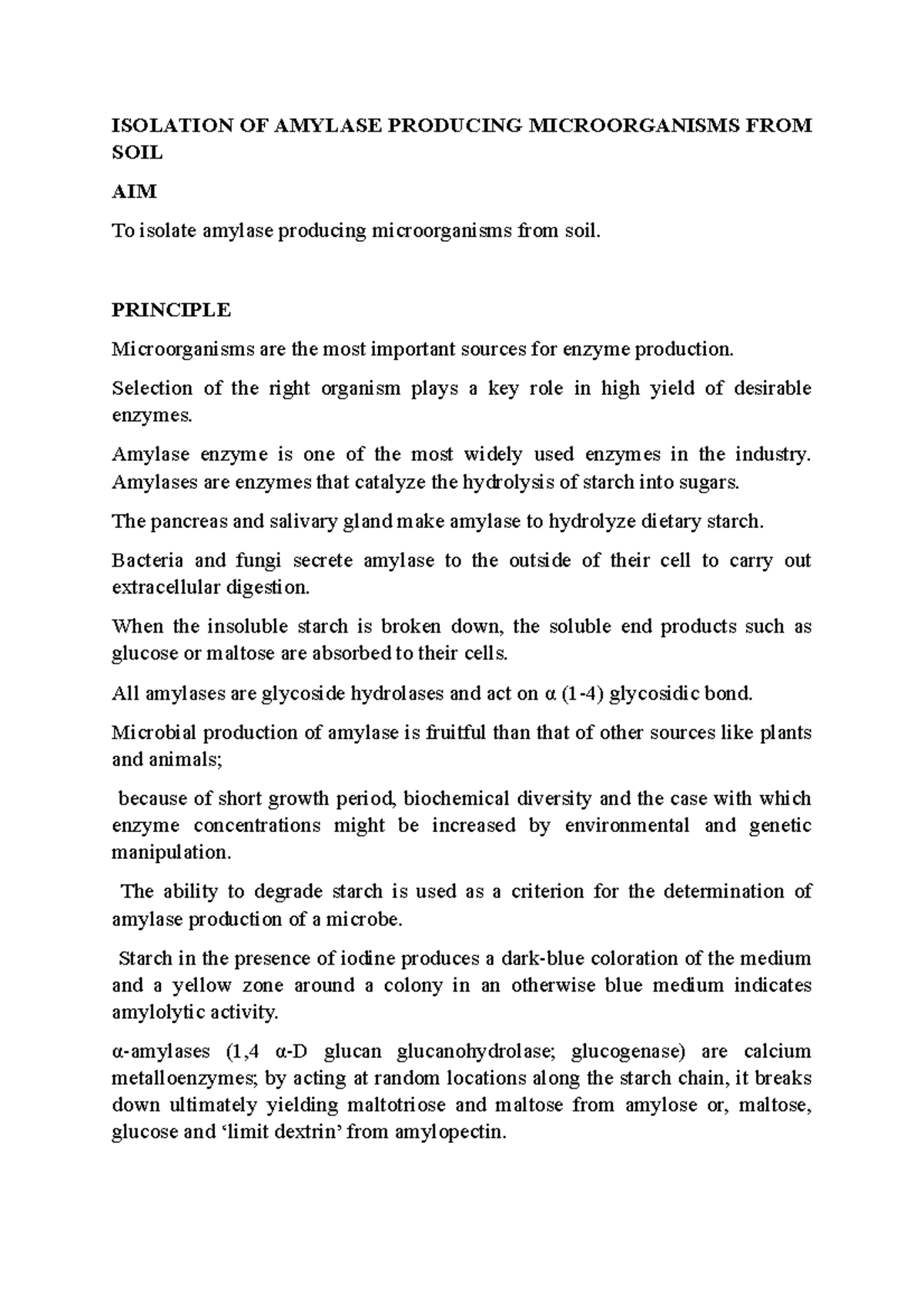 Isolation OF Amylase Producing Microorganisms FROM SOIL - ISOLATION OF AMYLASE PRODUCING - Studocu