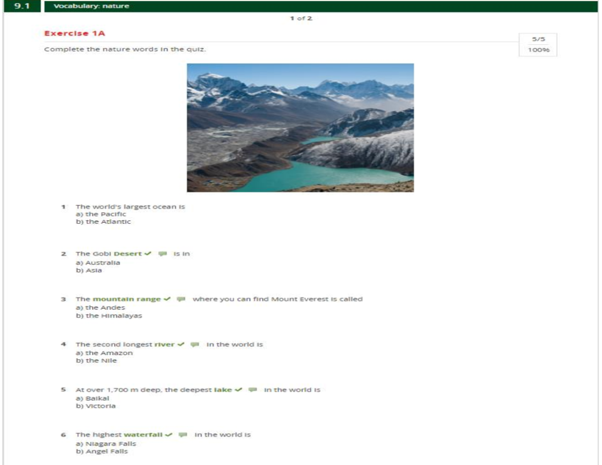 MyEnglishLab Unit 9: Nature Vocabulary & Exercises Guide - Studocu