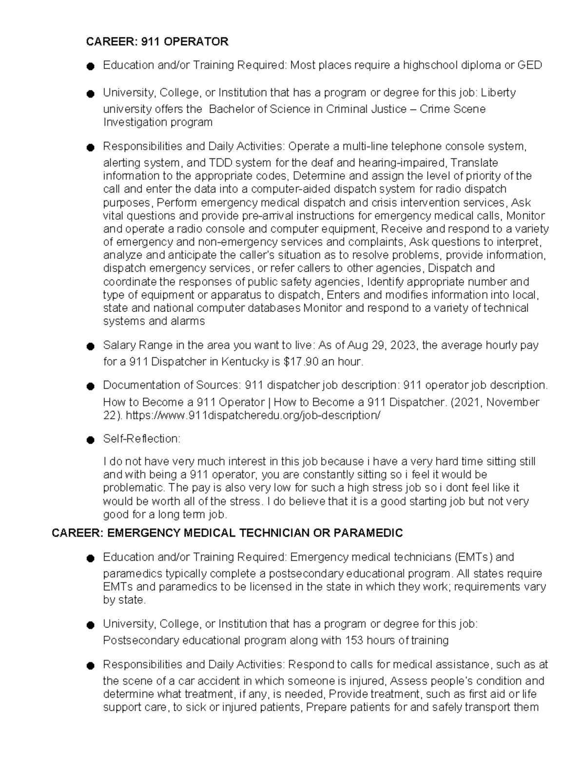 1.1.0 Career Journals: Insights on 911 Operator, EMT, CSI, and Forensic ...