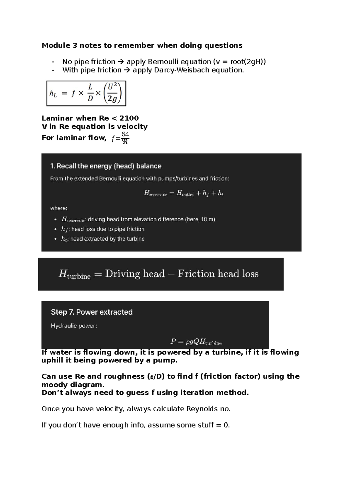 Module 3 Notes: Bernoulli Equation & Pipe Friction Insights - Studocu