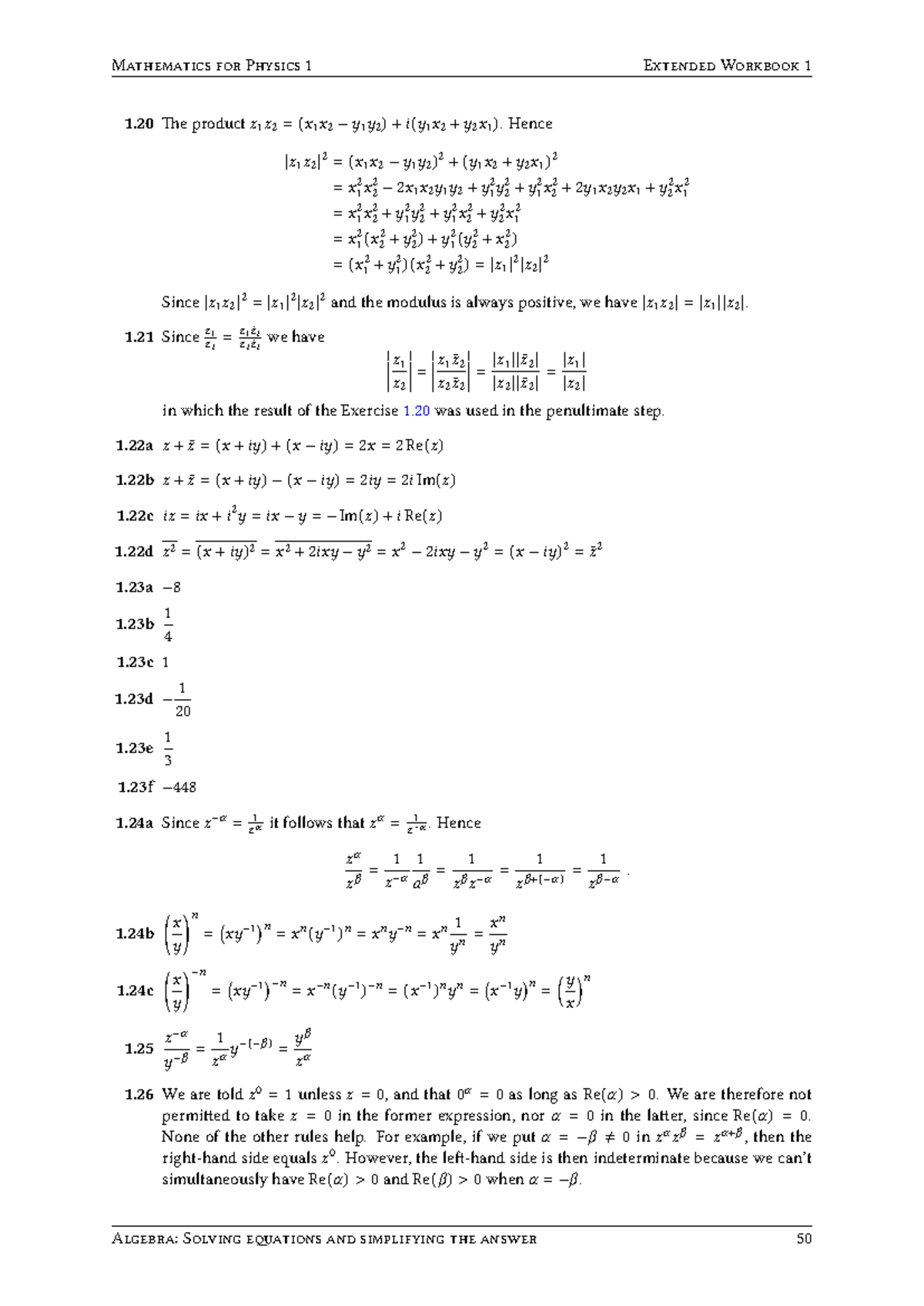 Mathematics for Physics 1 (Mf P1) Extended Workbook 1: Algebra ...