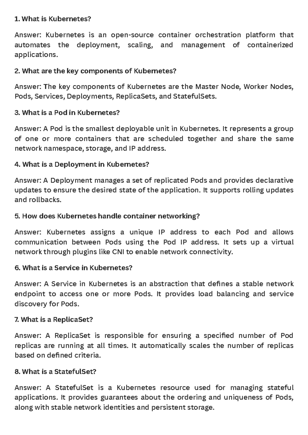 K8s Interview Questions and Answers: Comprehensive Guide - Studocu