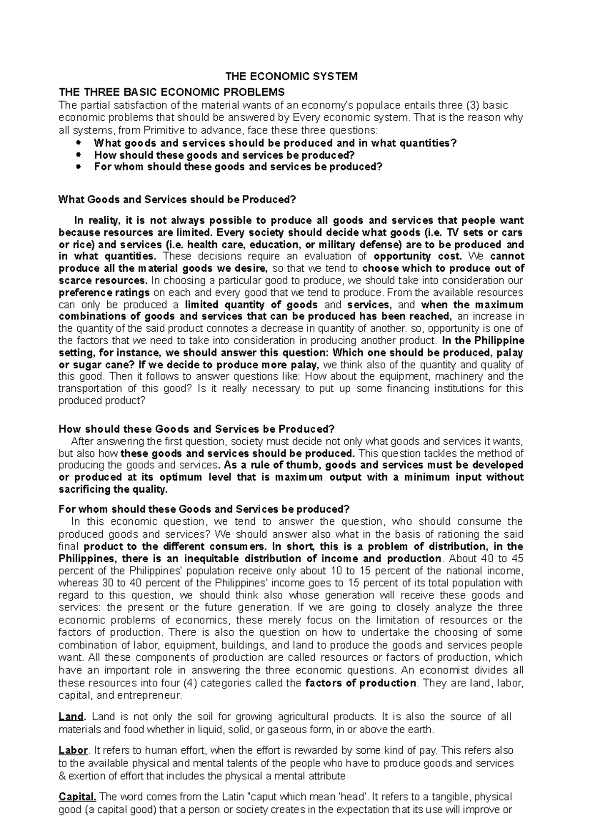 Theeconomicsystem PDF-document-2-converted - THE ECONOMIC SYSTEM THE THREE BASIC ECONOMIC ...