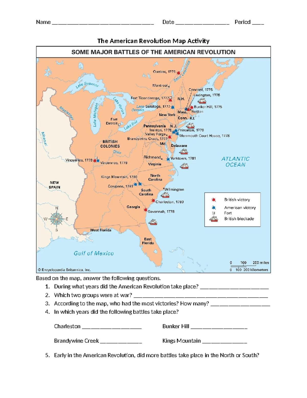 American Revolution Map Activity: Key Battles & Insights - Studocu
