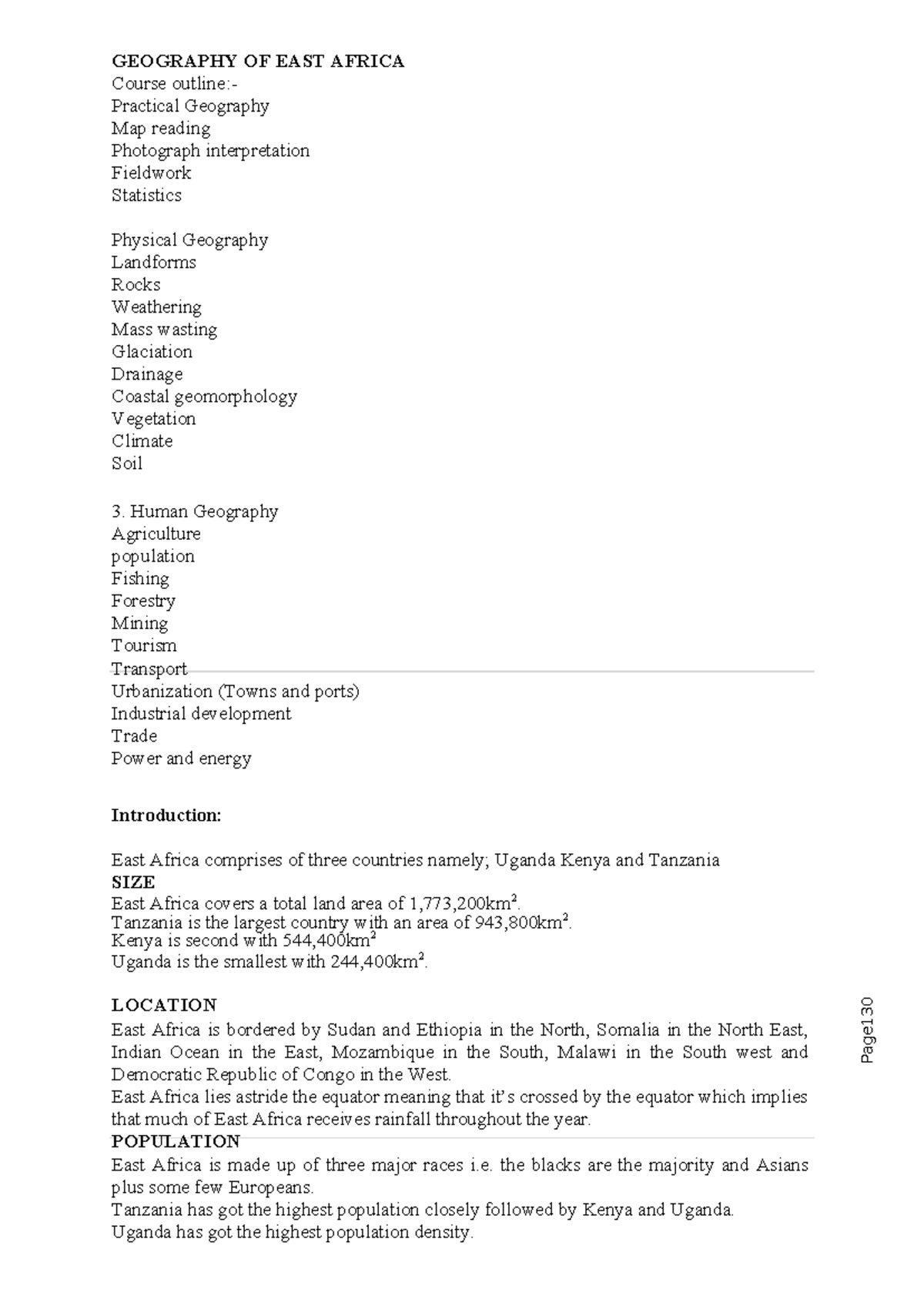 GEOGRAPHY OF EAST AFRICA: O' Level Course Outline and Key Concepts ...