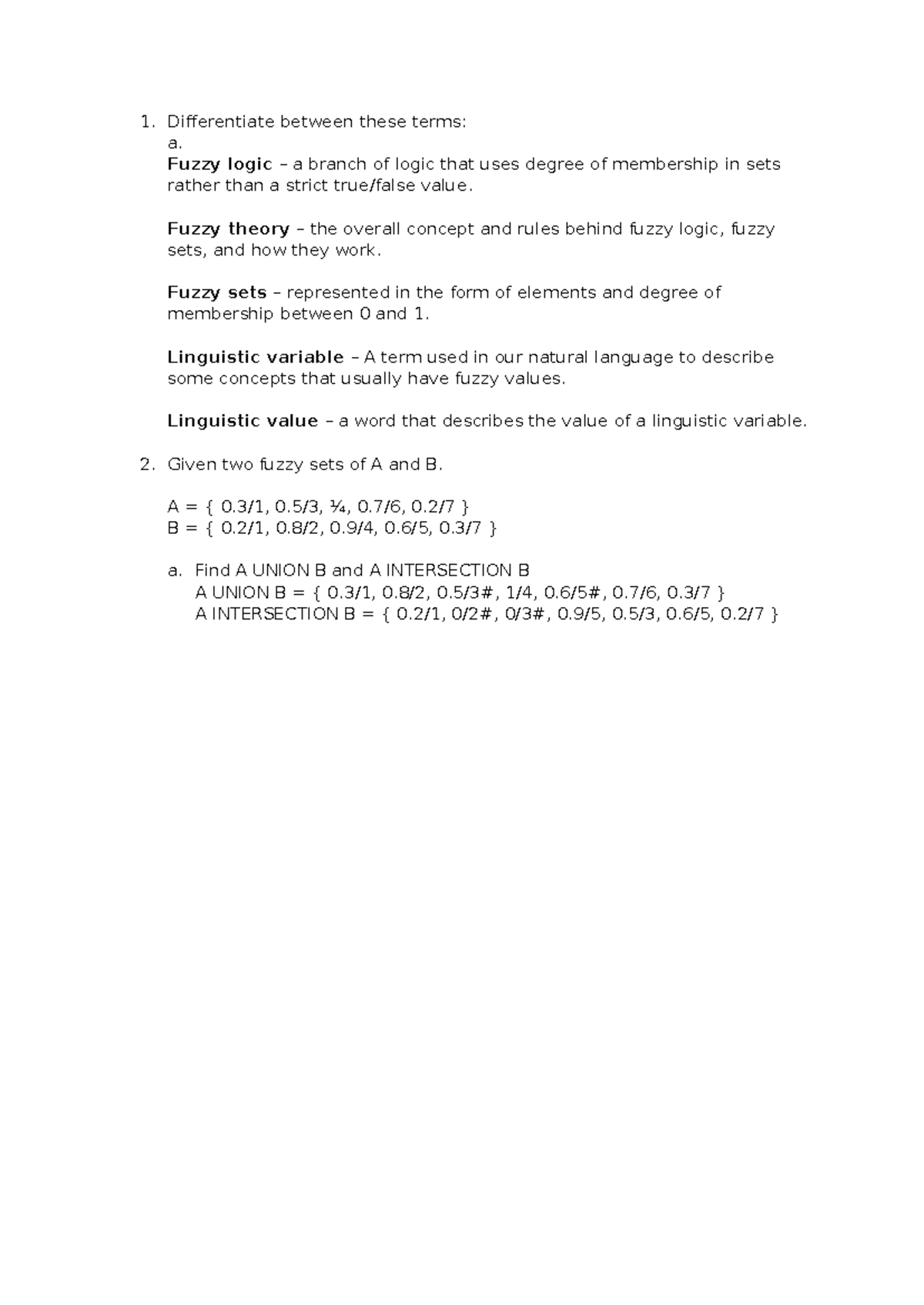 Tutorial on Fuzzy Logic Concepts and Operations (CS101) - Studocu