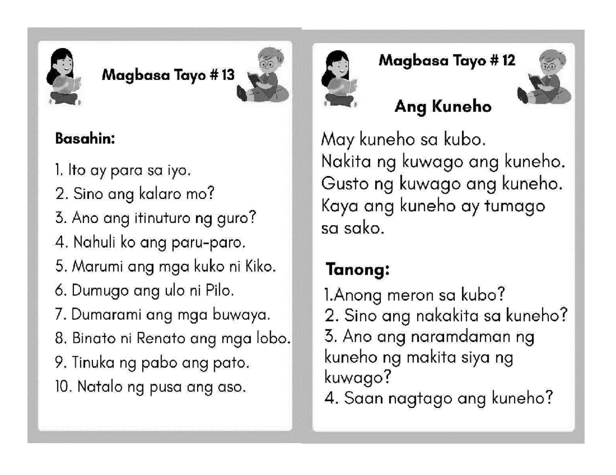 Magbasa Tayo: Mga Kuwento at Tanong sa Pagbasa 12-13 - Studocu