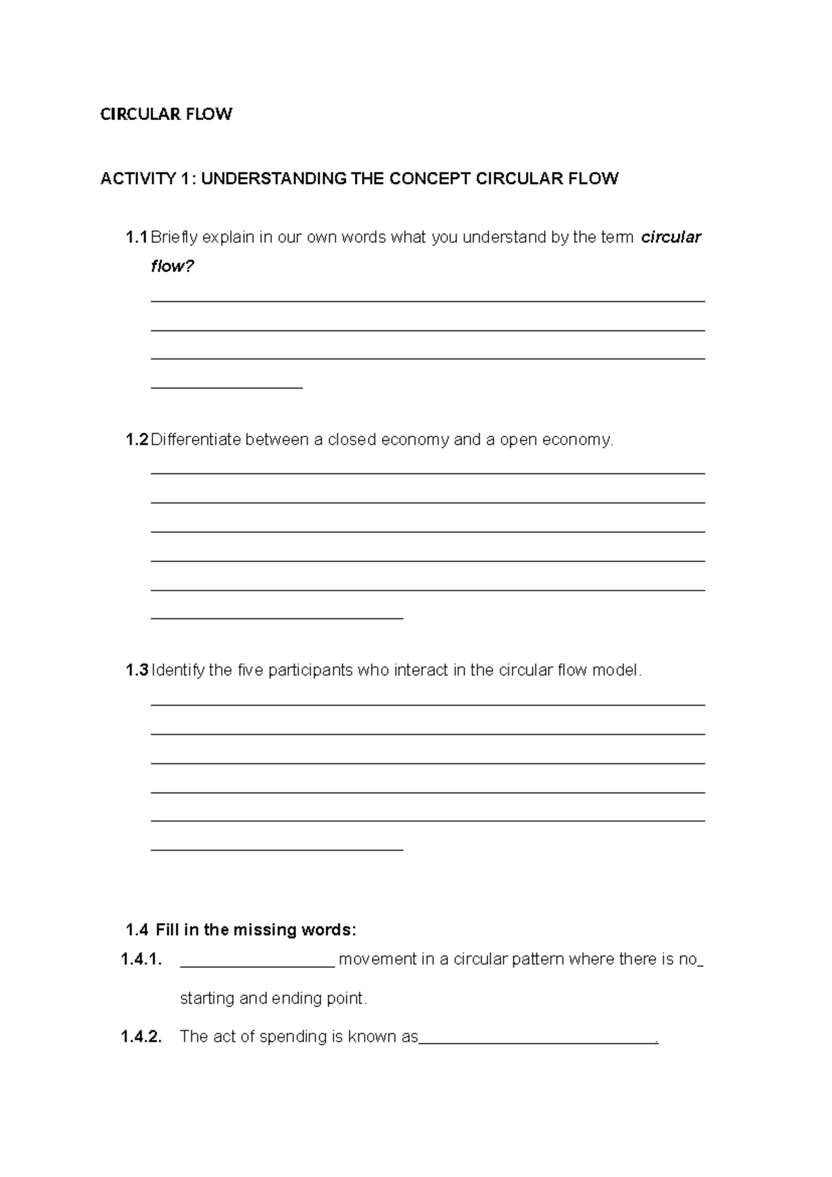 CIRCULAR FLOW ACTIVITIES: UNDERSTANDING ECONOMIC MODELS - Studocu