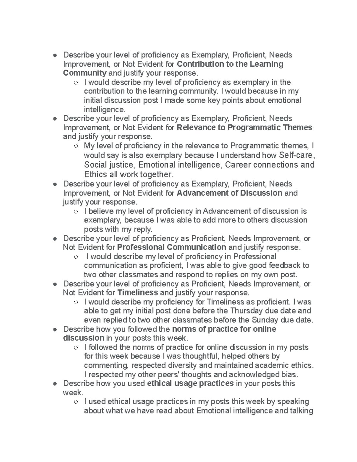 1-2 Activity Describe your level of proficiency as Exemplary ...