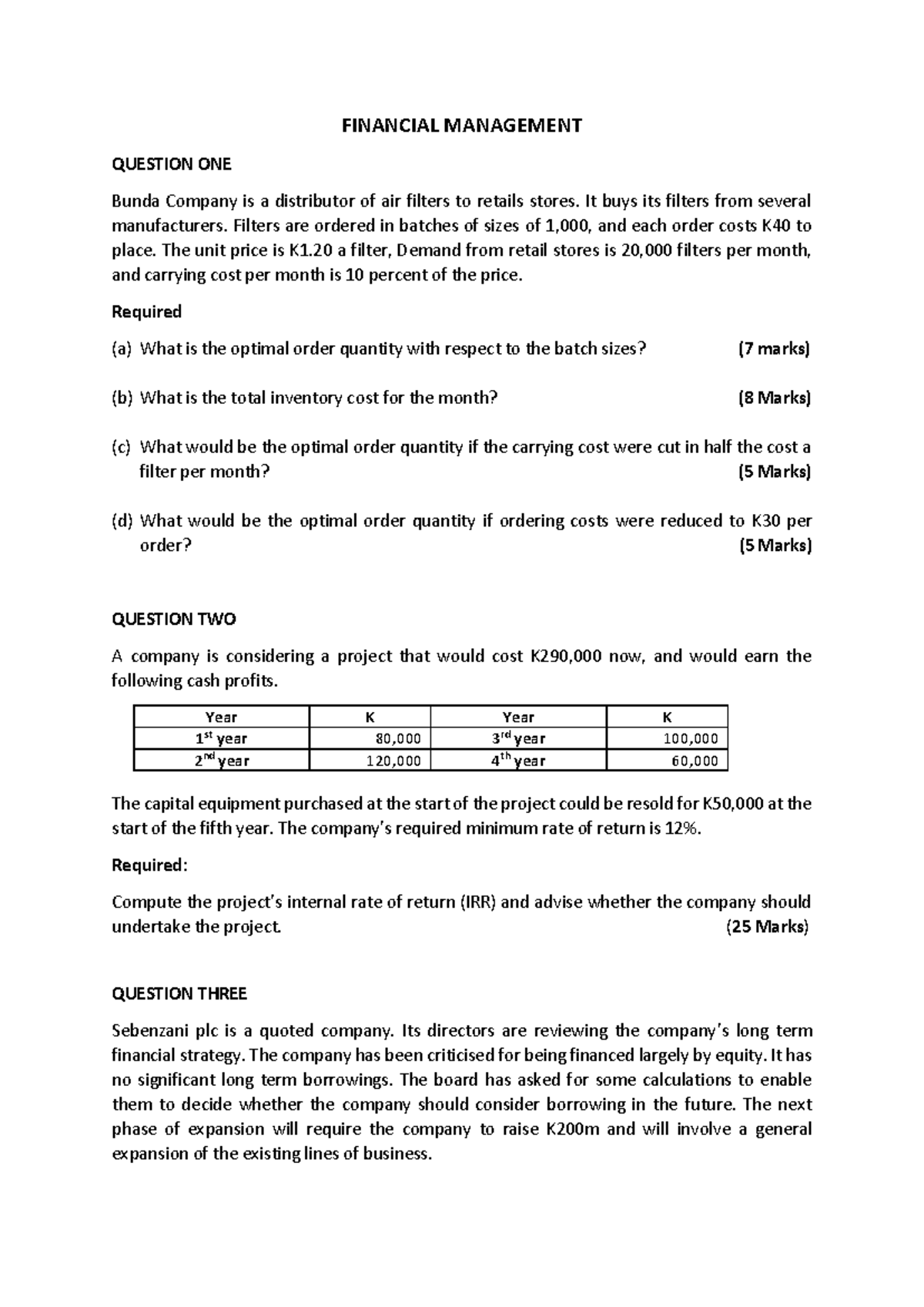 Financial Management Questions: Analysis and Solutions (Course Code ...