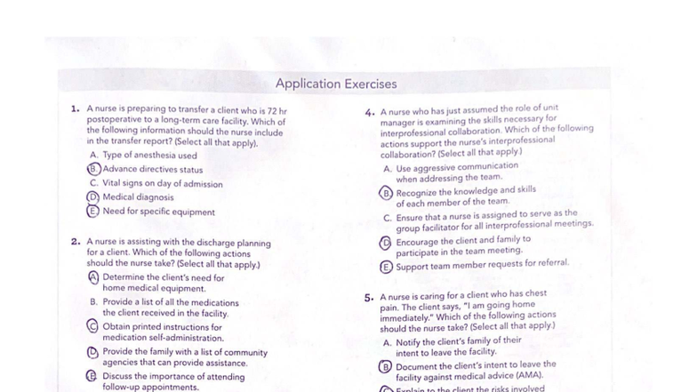 NURSING 101: Application Exercises on Client Transfer & Discharge ...