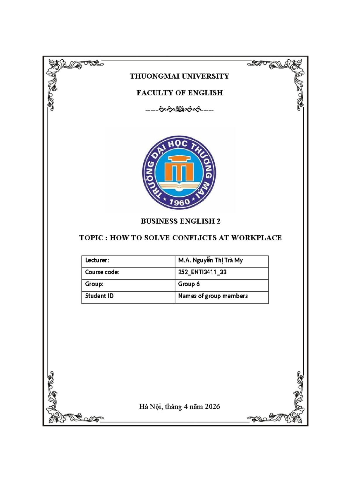 Business English 2 (252_ENTI3411_33): Resolving Workplace Conflicts ...