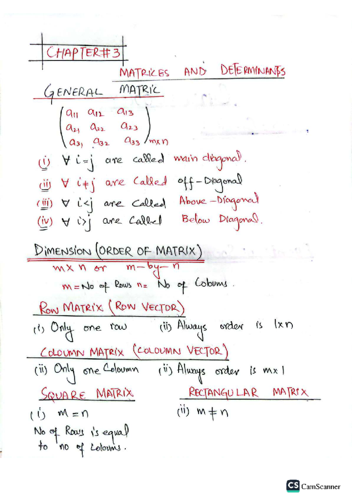Ch#3 Matrices and Determinants - General Concepts (MATRICES 911 912 913 ...