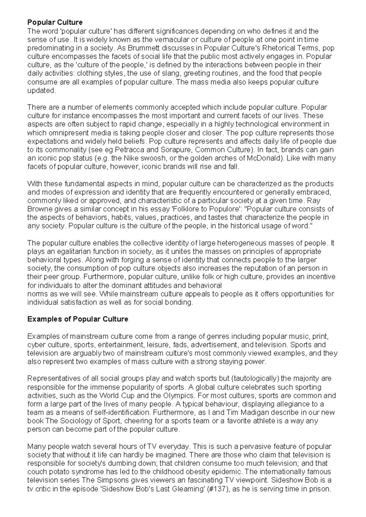 Popular Culture: Definitions, Examples, and Societal Impact - Studocu