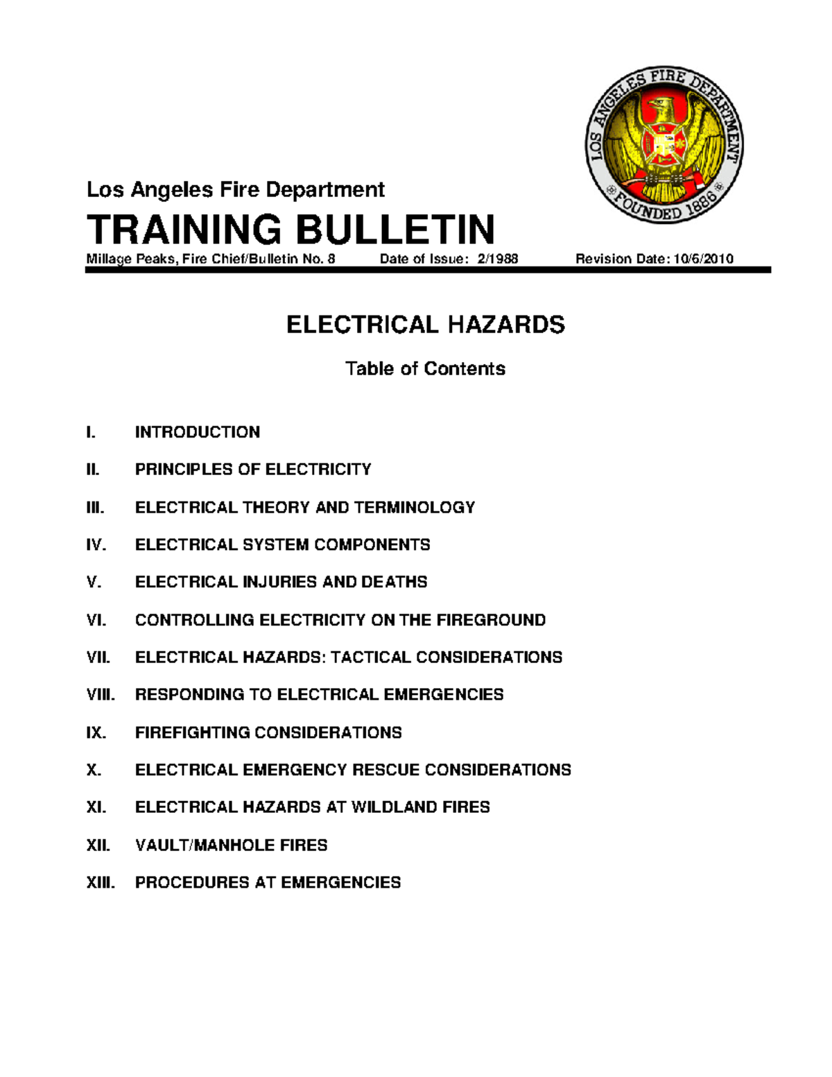 LAFD Training Bulletin No. 8: Electrical Hazards & Safety Protocols ...