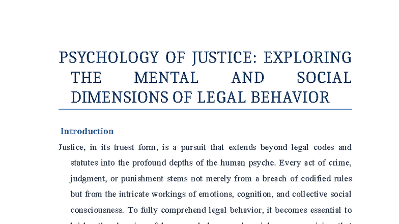 PSY 101: Psychology of Justice - Understanding Legal Behavior and ...