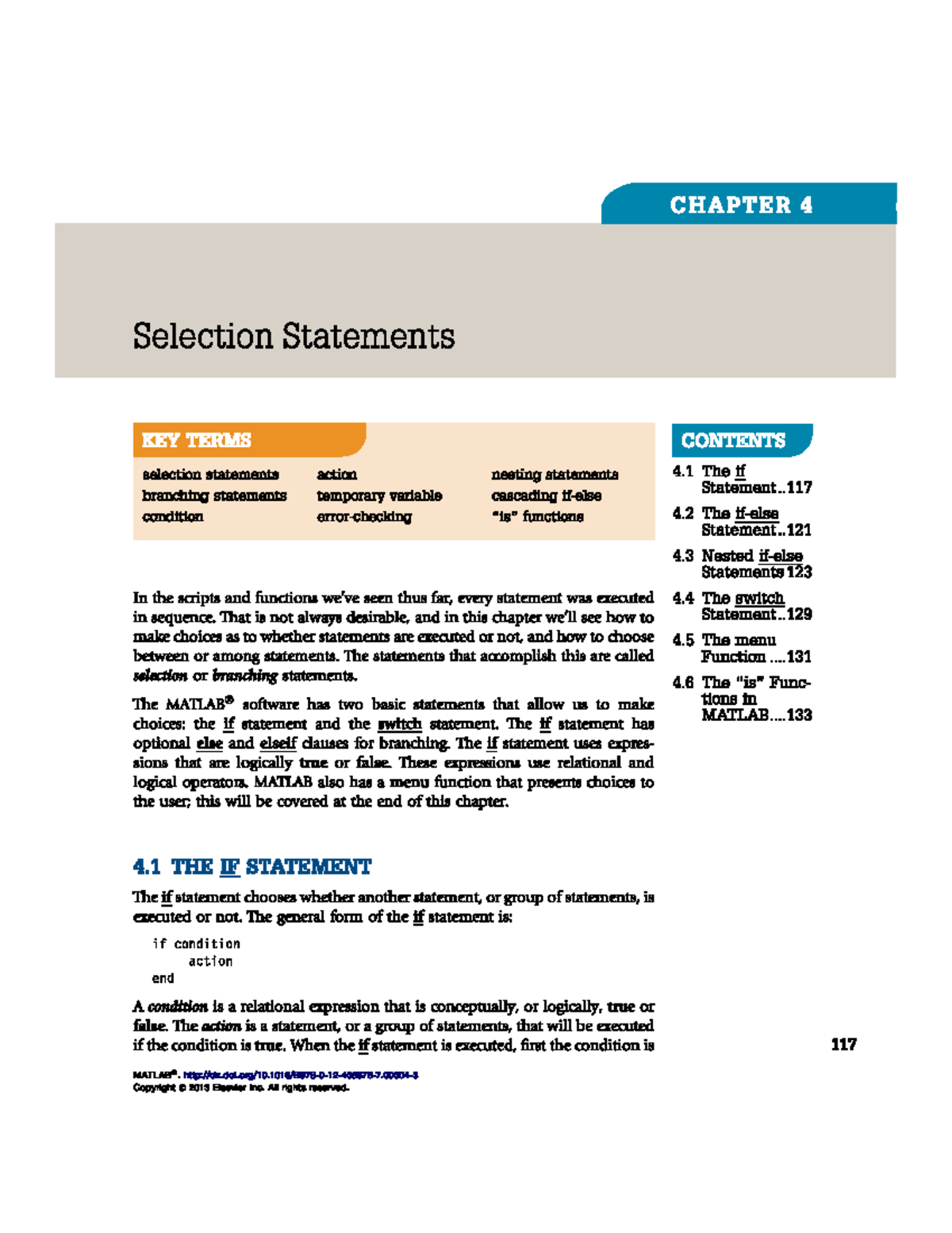 Chapter 4: Selection Statements in MATLAB (DSCSDVSD) - Studocu
