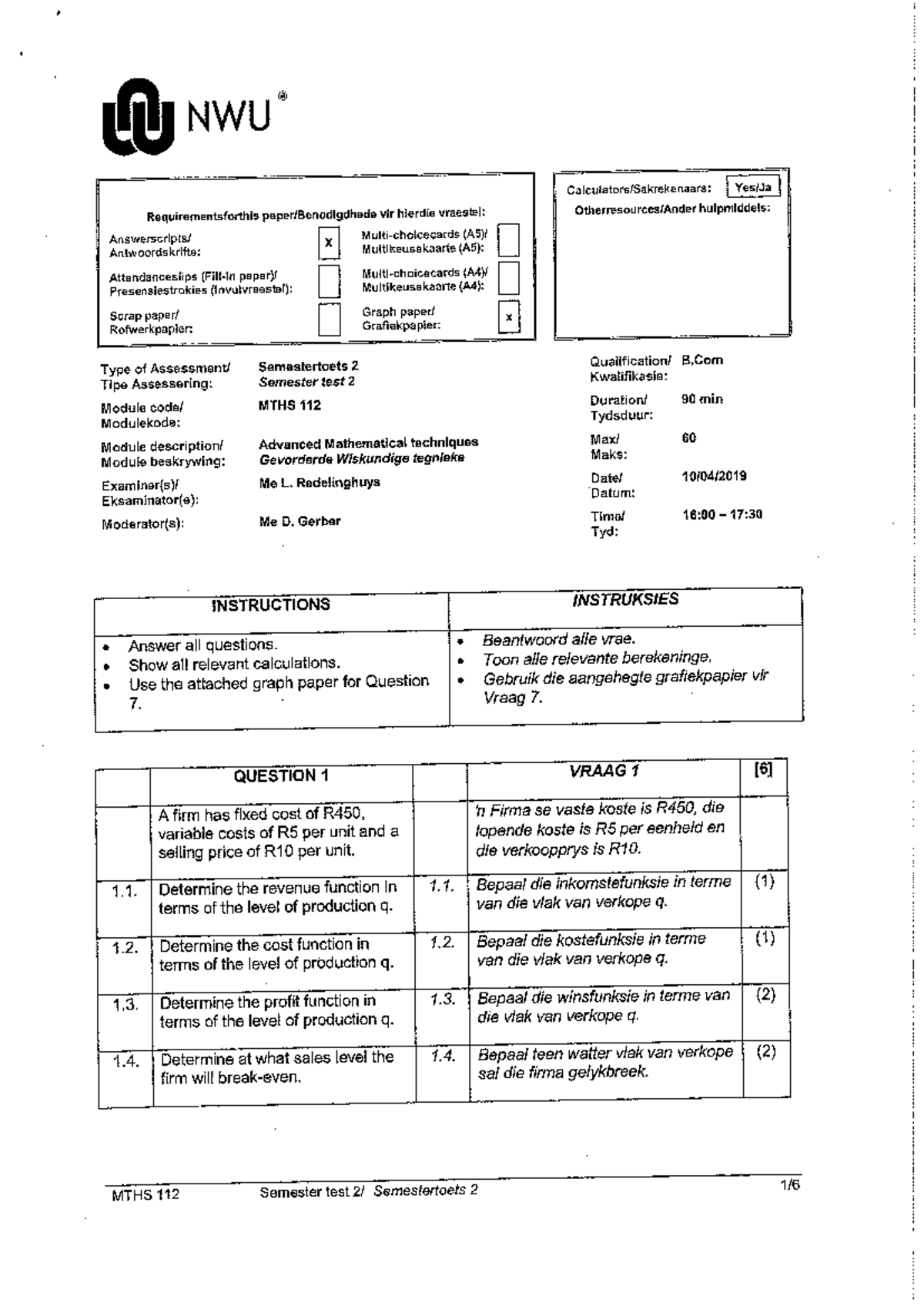 MTHS 112 Semester Test 2: Advanced Mathematical Techniques - Studocu