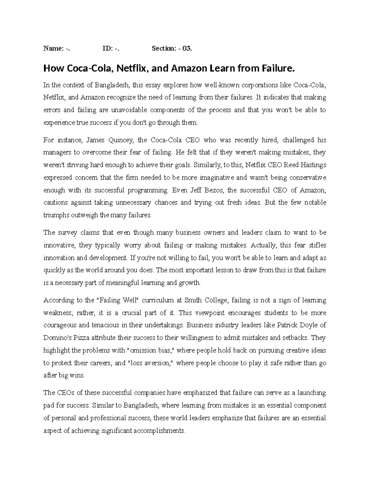 Mgt368.03 Essay: Learning from Failure in Corporations like Netflix ...