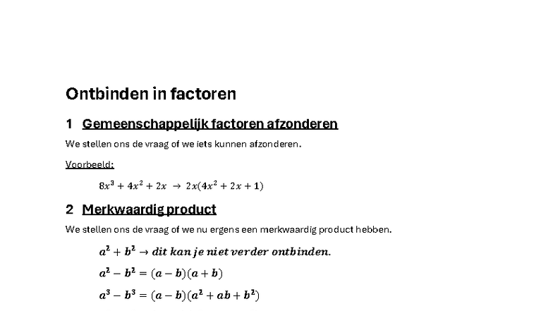 Formules voor Ontbinden in Factoren - Wiskunde 1 - Studocu