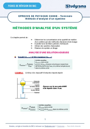Méthode d'Analyse d'un Système - Physique Chimie Terminale Bac 2021 - Studocu