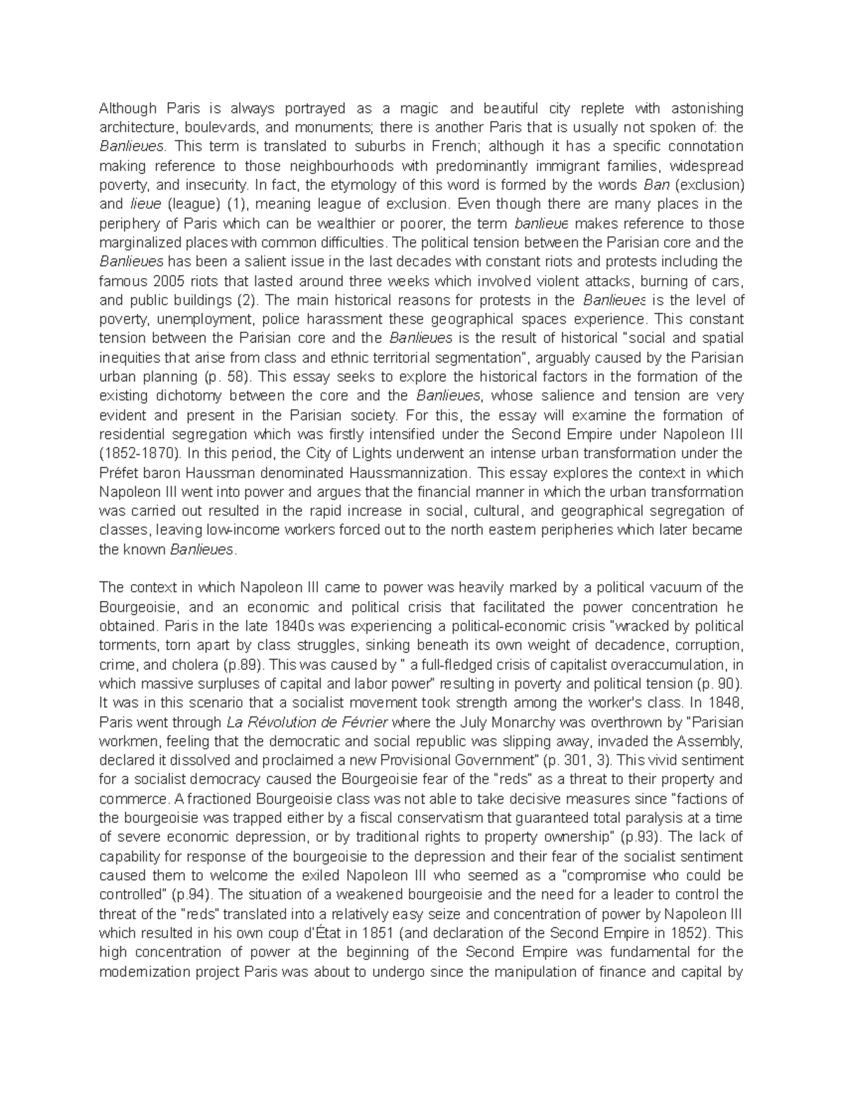 Dissertation on Paris: Exploring the Banlieues and Urban Segregation ...