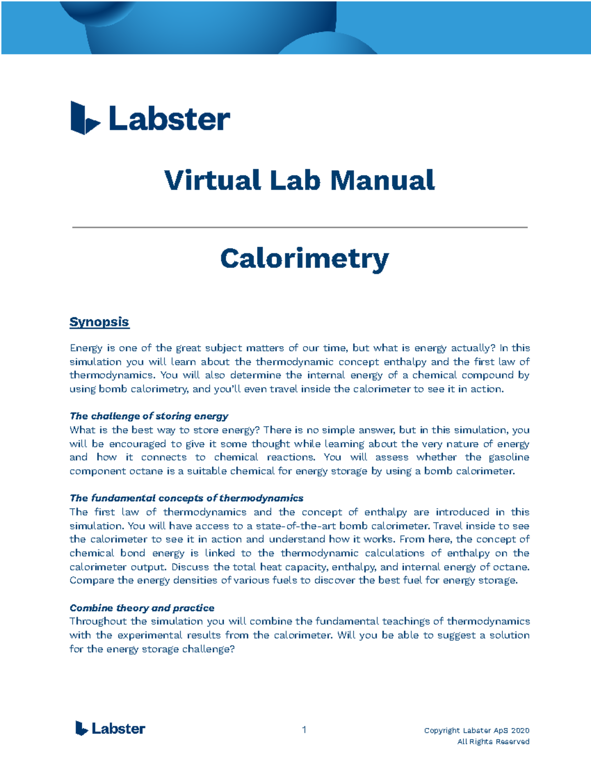 Lab Manual: Bomb Calorimetry and Thermodynamic Concepts - Studocu