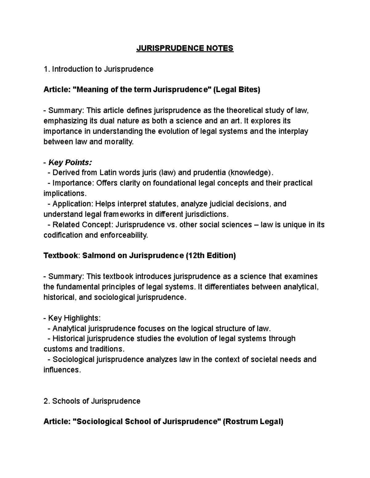 JURISPRUDENCE NOTES: Key Concepts and Theories in Legal Philosophy ...