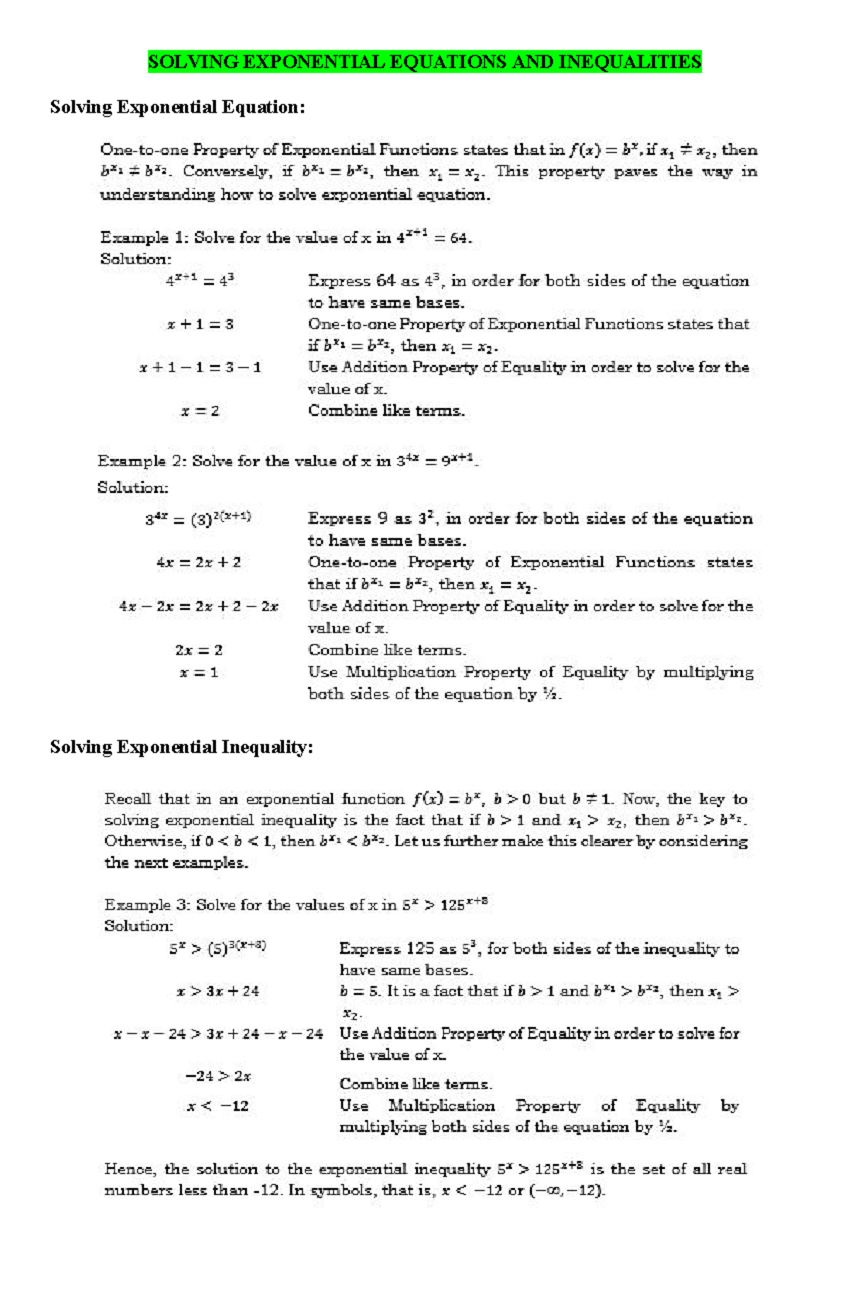 Solving exponential equations and inequalities - AB English Language ...