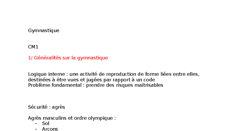 Gymnastique CM1 - Notes de Cours et Techniques Essentielles - Studocu