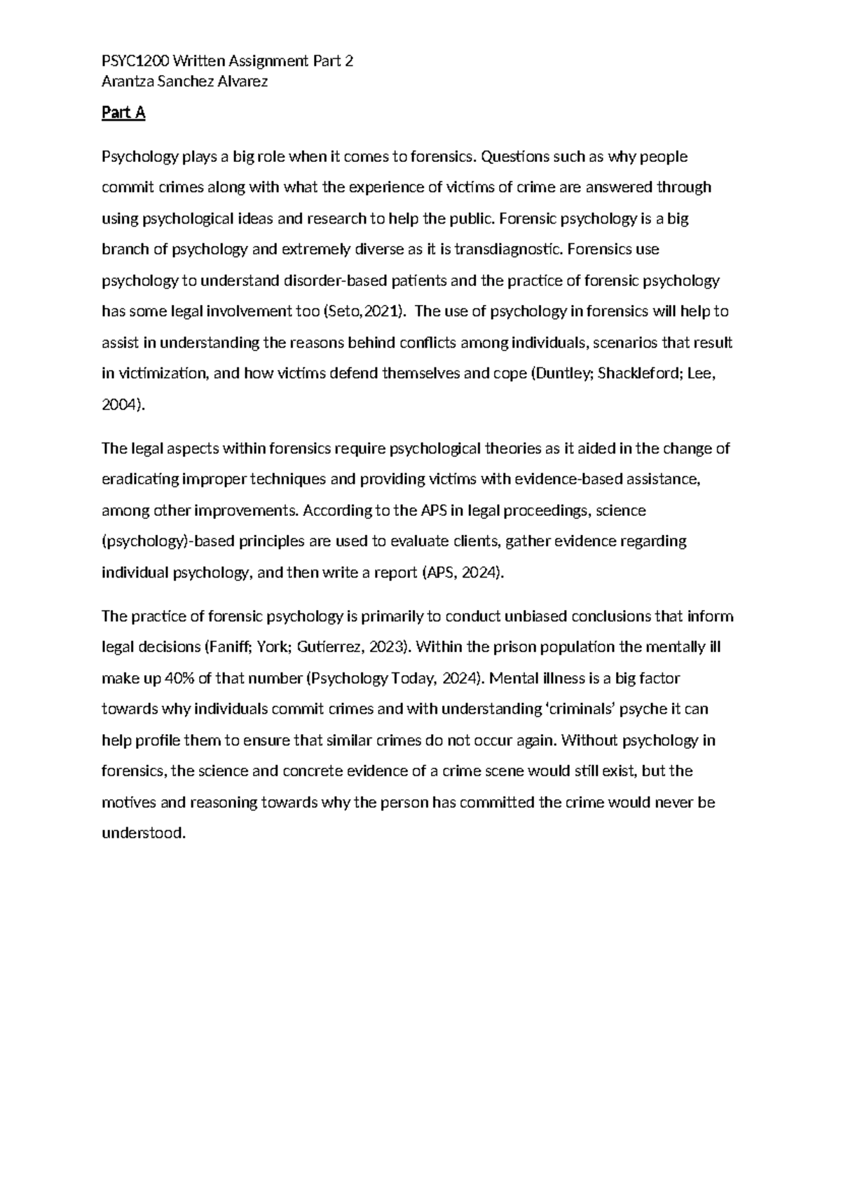 PSYC1200 Forensic Psychology Written Assignment Overview - Studocu