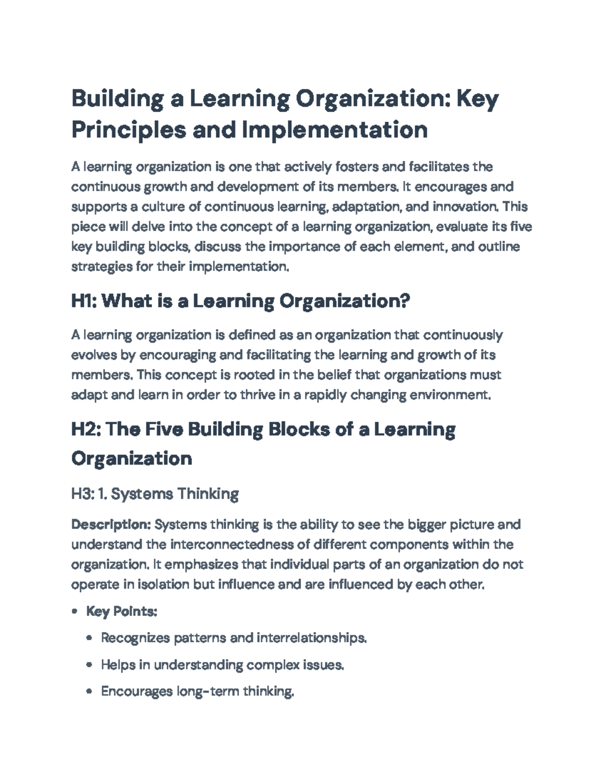 Building a Learning Organization: Principles and Implementation ...