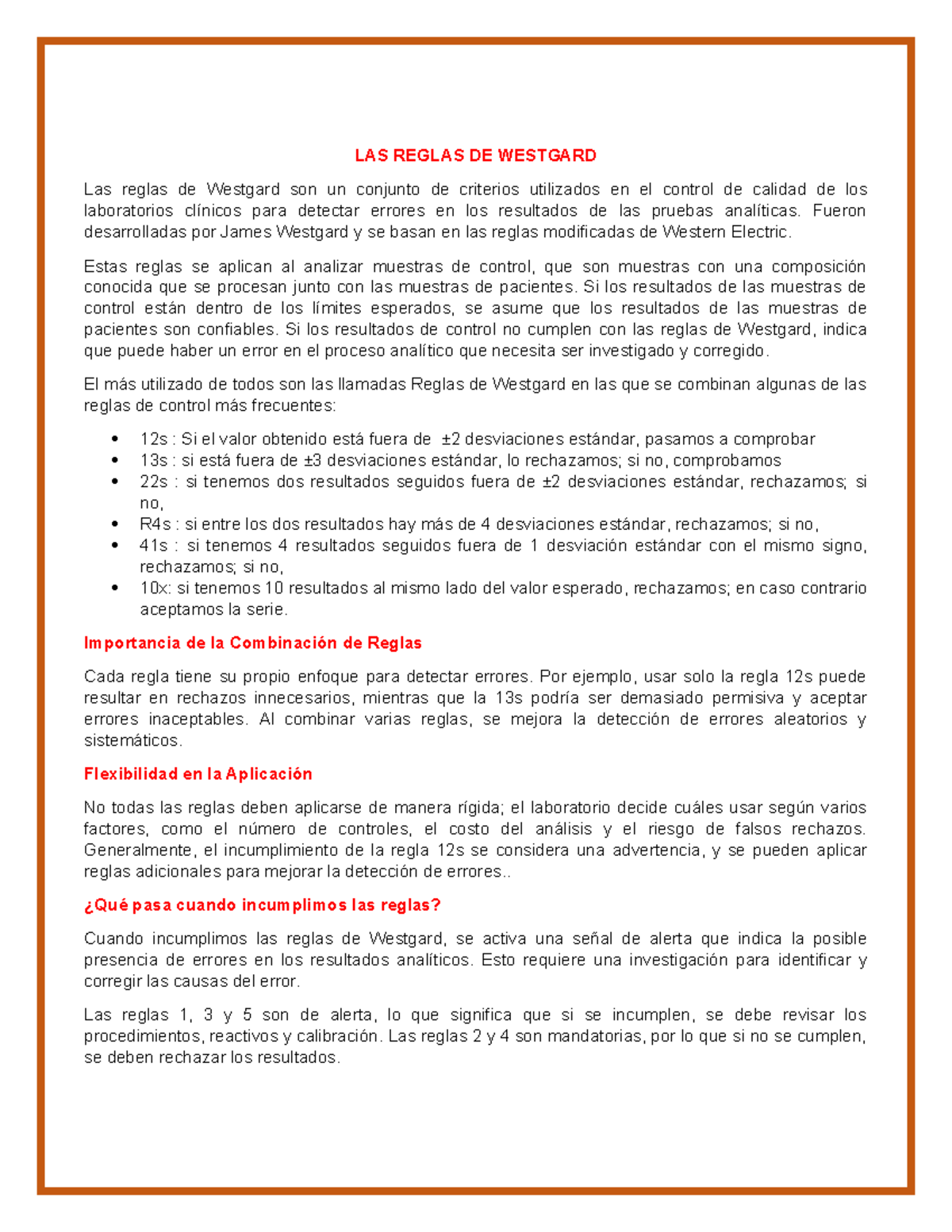 LAS REGLAS DE WESTGARD EN CONTROL DE CALIDAD CLÍNICO - Studocu