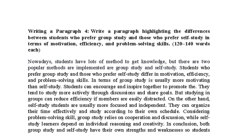Writing a Paragraph 4: Group vs. Individual Study Methods - Studocu